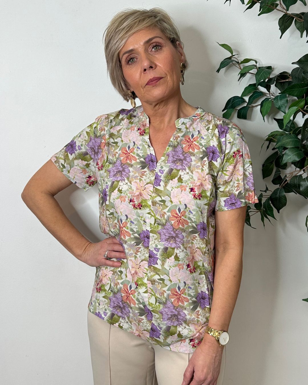 Ava Purple Floral Blouse – Raspberry Red